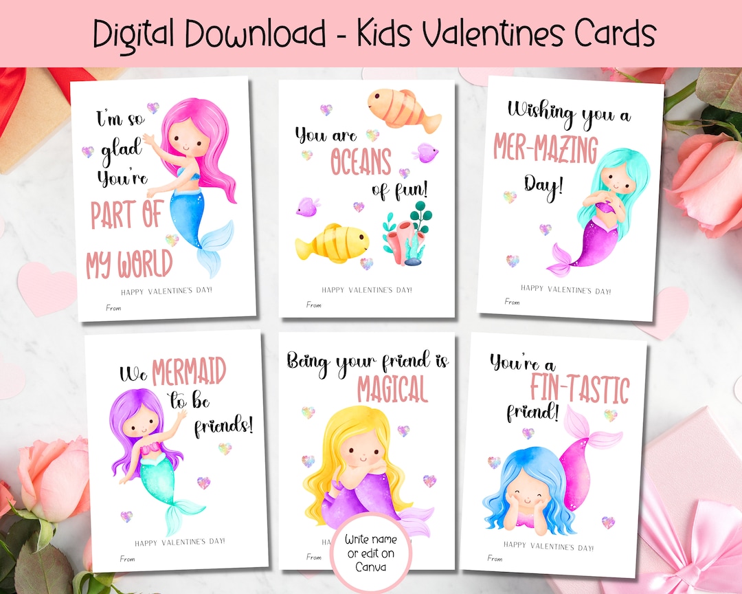 EDITABLE Printable Mermaid Valentine Cards, Classroom Valentines Day ...