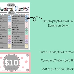 EDITABLE Reward Bucks, Play Money, Kids Chore Chart, Mom Bucks, Kids ...