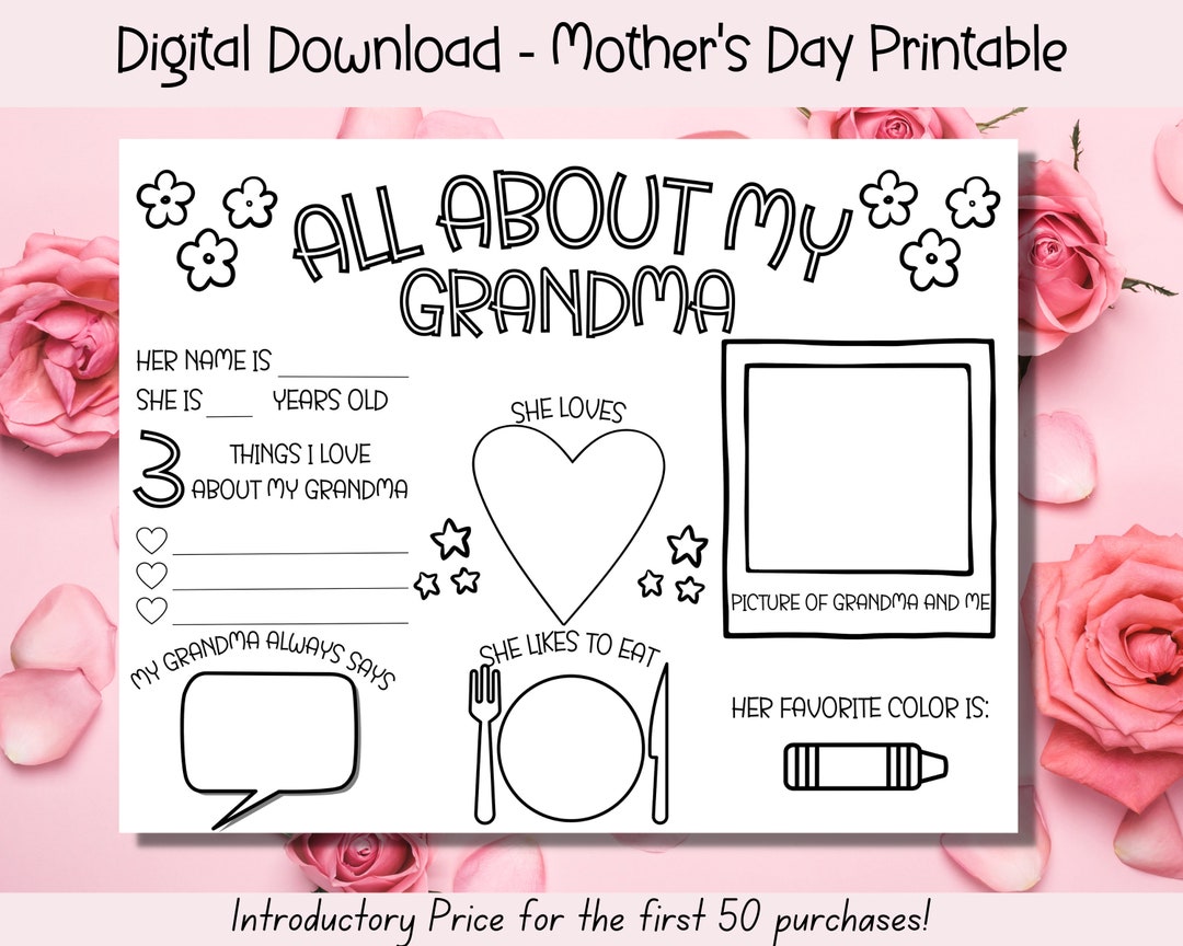 Mother's Day Printable, All About My Grandma, Mothers Day Gift, Card ...