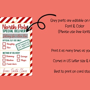 EDITABLE Santa Gift Tag, North Pole Delivery Tags, Present From Santa ...