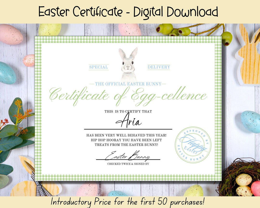 EDITABLE Certificate From Easter Bunny, Green Printable Easter Bunny ...