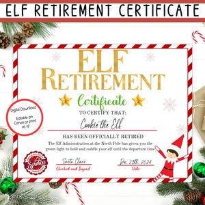 EDITABLE Elf Retirement Certificate, Letter From Your Elf, Elf Leaving ...