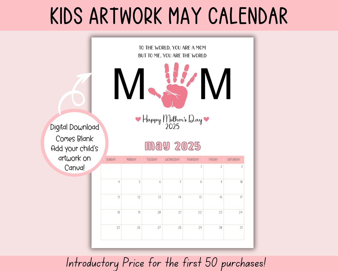 EDITABLE May Kids Artwork Calendar, May 2025 Calendar, May Calendar for ...