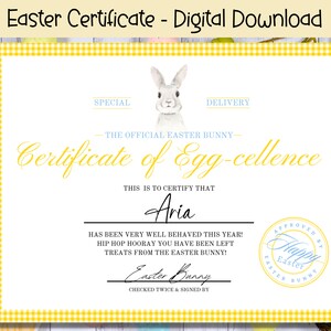 EDITABLE Certificate From Easter Bunny Yellow Printable - Etsy