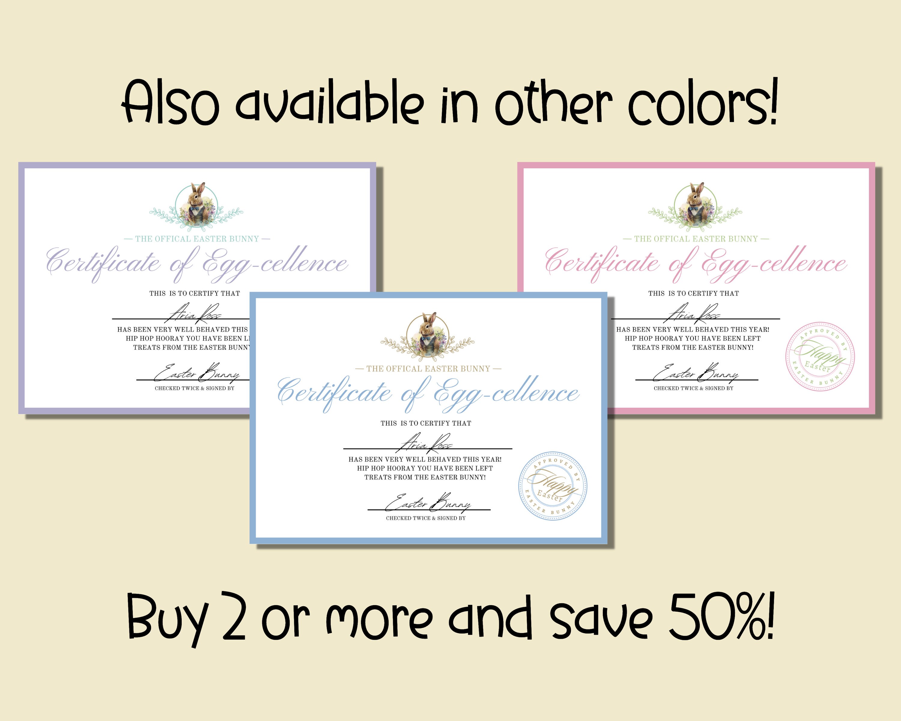 EDITABLE Certificate From Easter Bunny Blue Printable Easter - Etsy