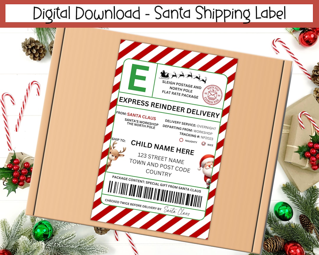 EDITABLE Santa Shipping Label, North Pole Delivery Tags, Santa Mail ...