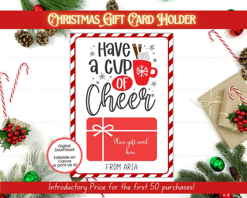 EDITABLE Printable Christmas Gift Card Holder, Teacher Christmas Card ...