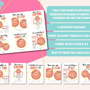 EDITABLE Printable Basketball Valentine Cards, Classroom Valentines Day ...