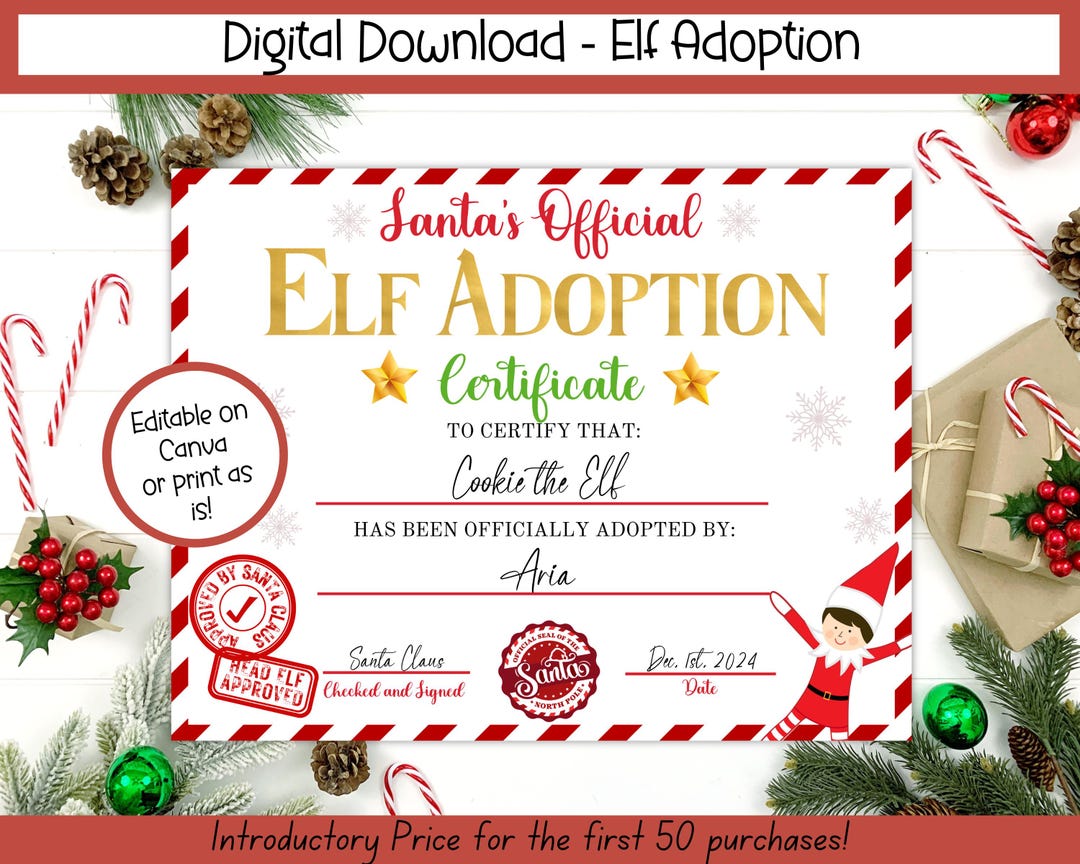 EDITABLE Elf Adoption Certificate, Letter from your Elf, Elf Arrival ...
