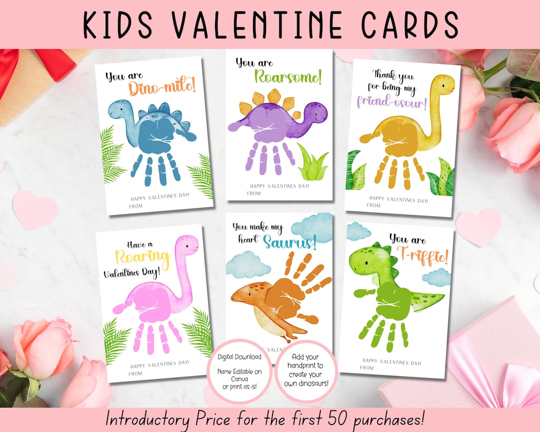 EDITABLE Printable Dinosaur Handprint Valentine Cards, Classroom ...