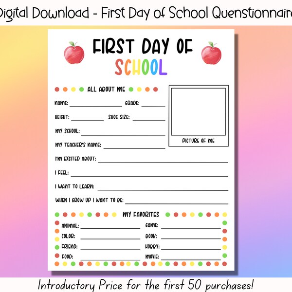 First Day of School Printable - Etsy