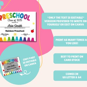 EDITABLE Last Day of Preschool Certificate, Preschool Graduation ...