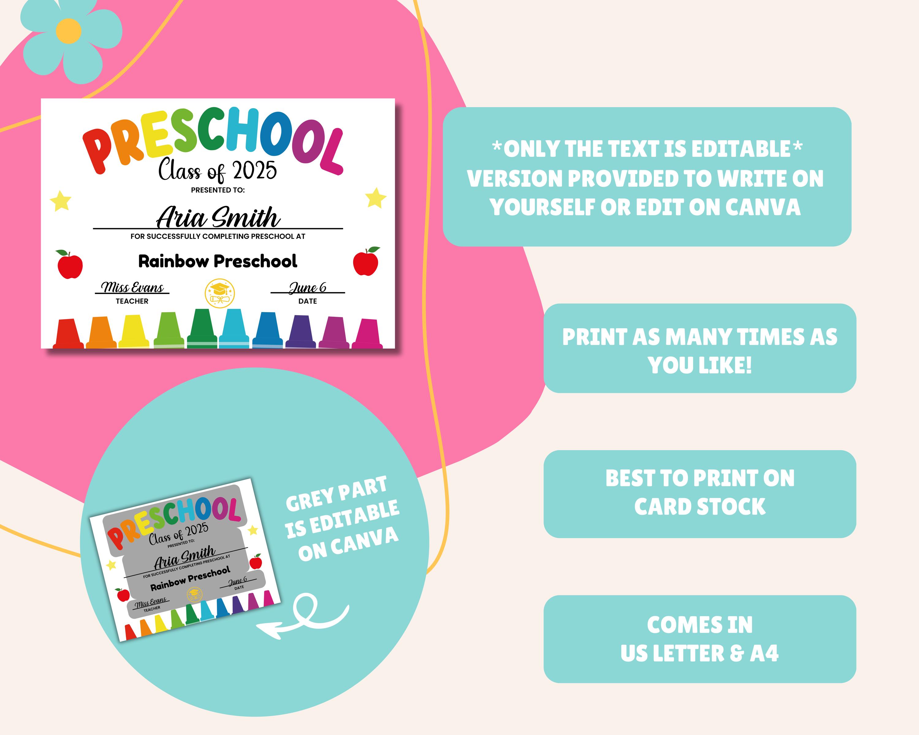 EDITABLE Last Day of Preschool Certificate, Preschool Graduation ...