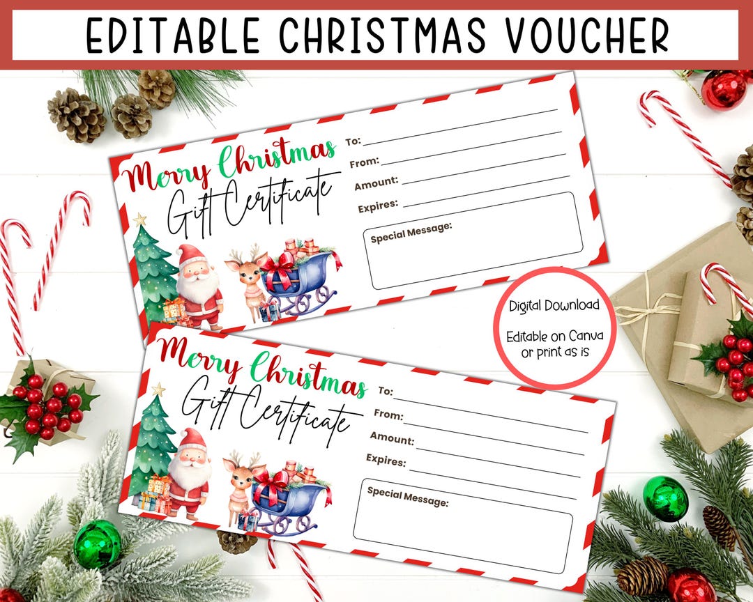EDITABLE Christmas Gift Voucher Template, Digital Christmas Voucher ...