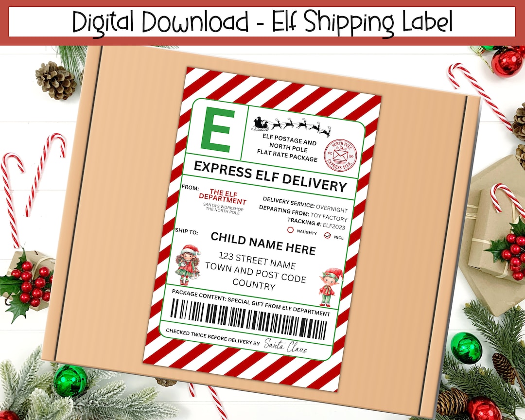 EDITABLE Elf Shipping Label North Pole Delivery Tags Santa - Etsy México