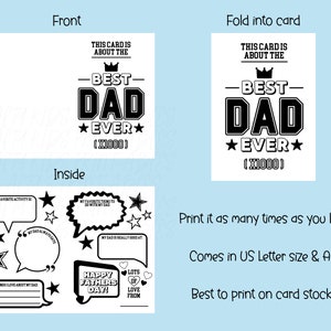 Father's Day Printable, Best Dad Ever Card, Fathers Day Gift, Father's ...