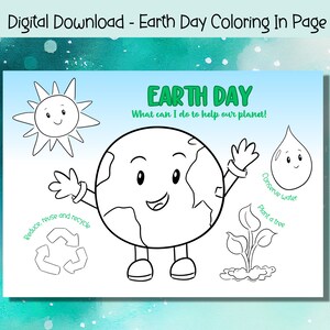 Earth Day Coloring in Page, Earth Day Art for Kids, Earth Day Printable ...