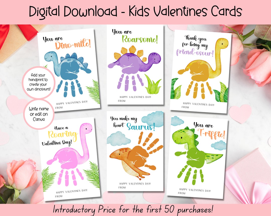 EDITABLE Printable Dinosaur Handprint Valentine Cards, Classroom ...