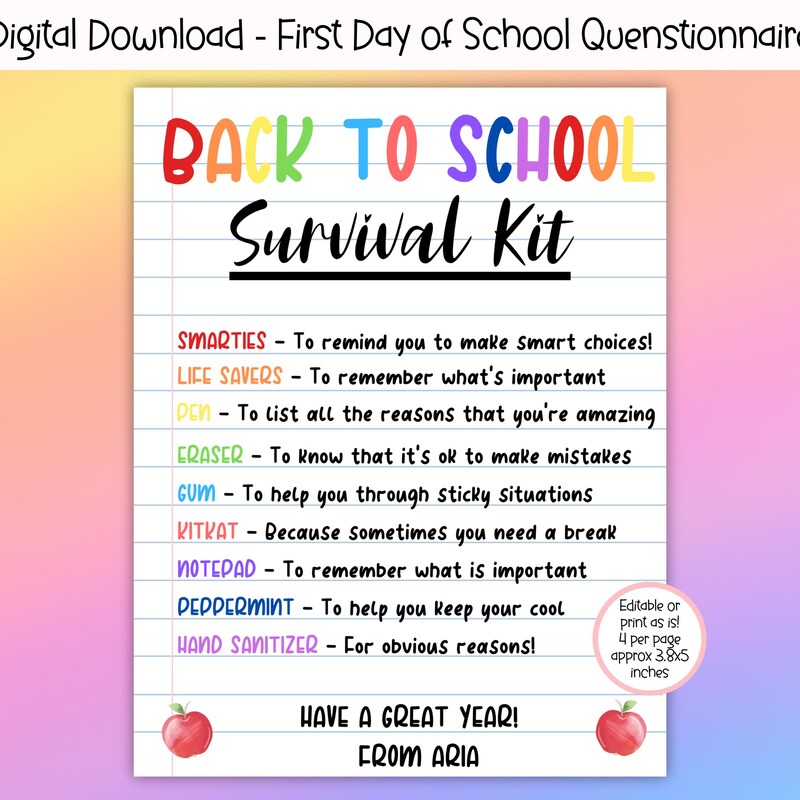 Teacher Back to School Survival Kit - Etsy