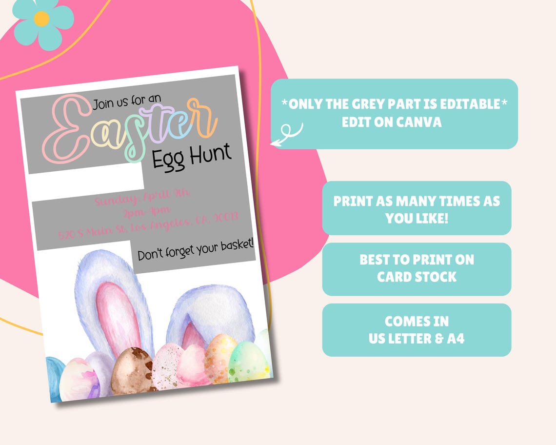EDITABLE Easter Egg Hunt Invitation, Easter Party Invite, Easter Egg ...