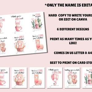EDITABLE Printable Llama Valentine Cards, Classroom Valentines Day Card ...
