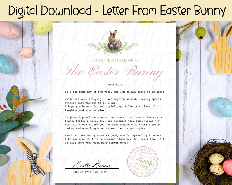 EDITABLE Letter From Easter Bunny Pink Printable Easter Bunny - Etsy