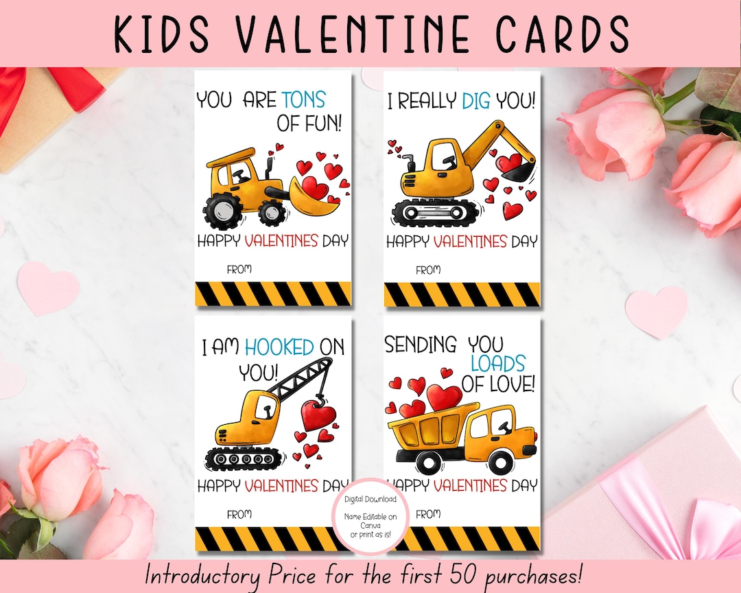 EDITABLE Classroom Valentines Day Cards, Printable Construction ...
