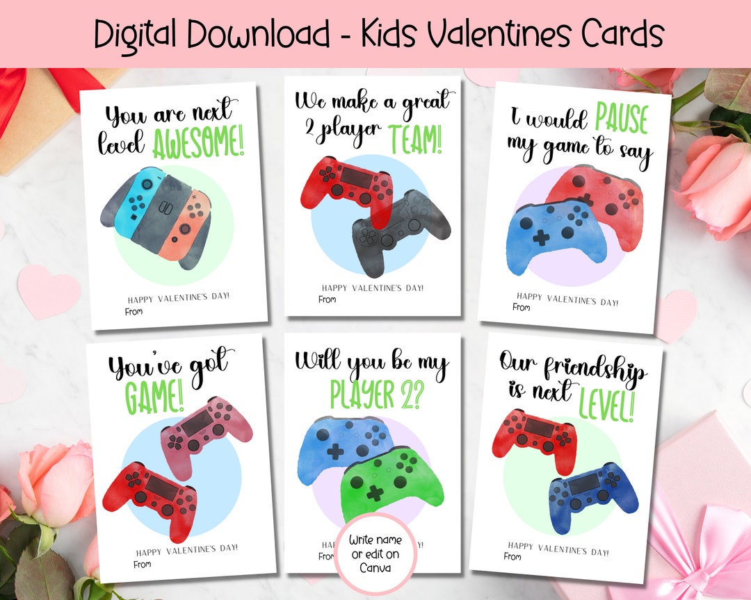 EDITABLE Printable Gamer Valentine Cards, Classroom Valentines Day Card ...