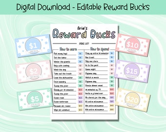 EDITABLE Mom Bucks, Play Money, Reward Bucks, Kids Reward System, Chore ...
