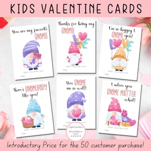 EDITABLE Printable Gnome Valentine Cards, Classroom Valentines Day Card ...