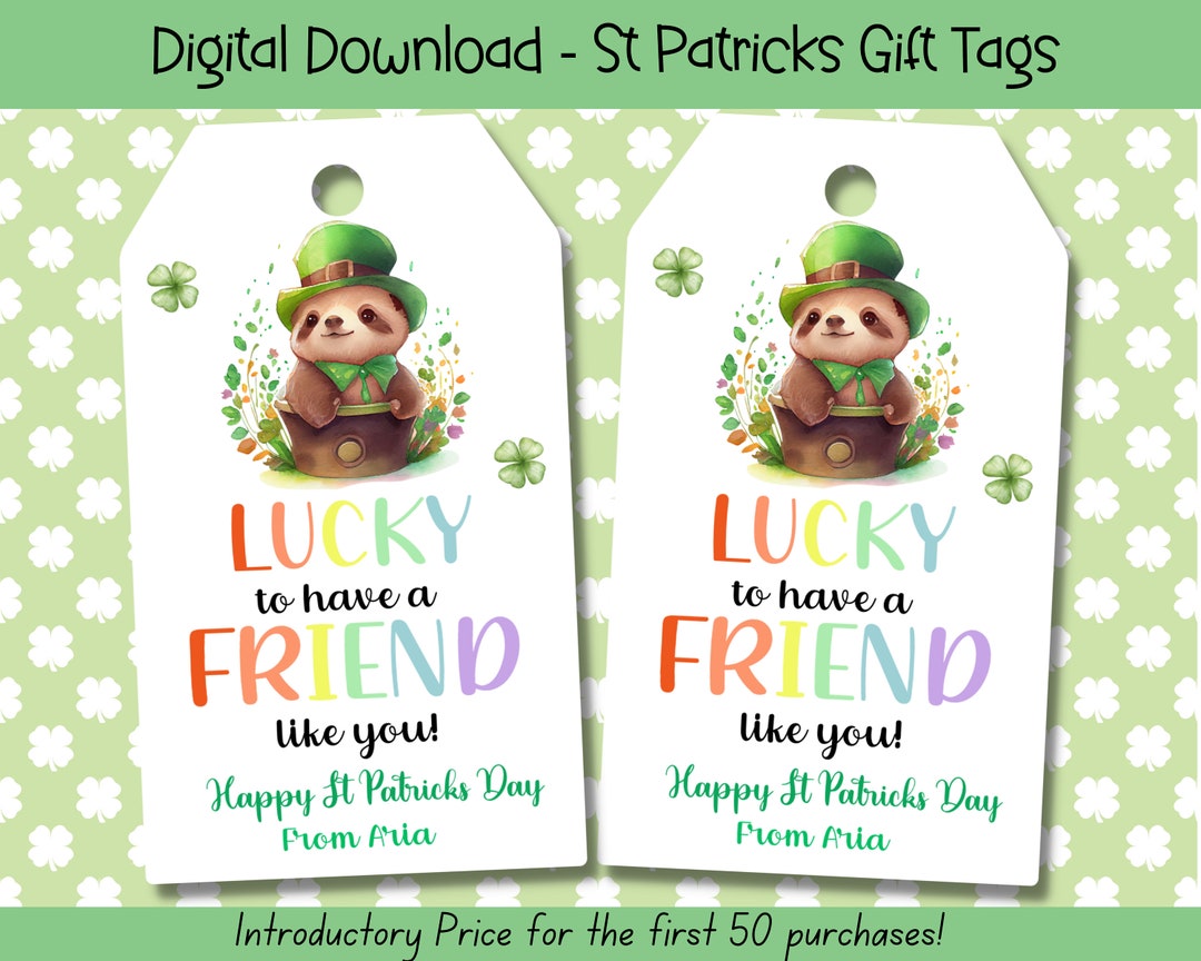EDITABLE St Patrick's Gift Tag, St Patricks Day Gift, Sloth St Patricks ...