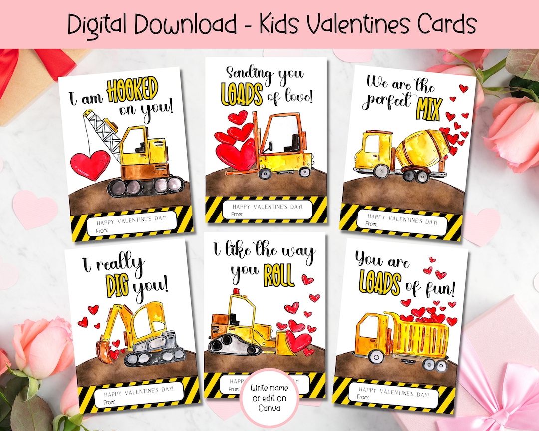 EDITABLE Printable Construction Valentine Cards, Classroom Valentines ...