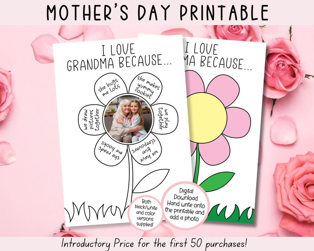 Mother's Day Printable, I Love My Grandma Because, Mothers Day Gift ...