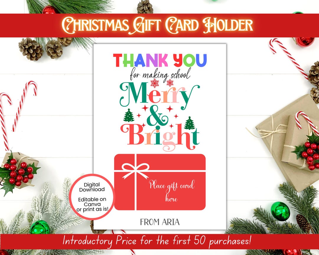EDITABLE Printable Christmas Gift Card Holder, Teacher Christmas Card ...