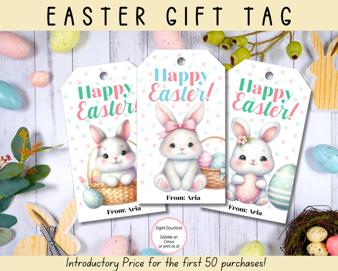 EDITABLE Cute Easter Gift Tags, Easter Printables, Kids Easter Basket ...