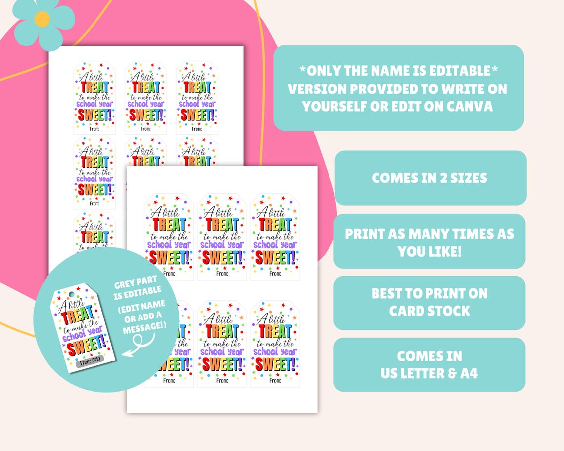 EDITABLE First Day of School Gift Tag, Back to School Gift Tag, Teacher ...