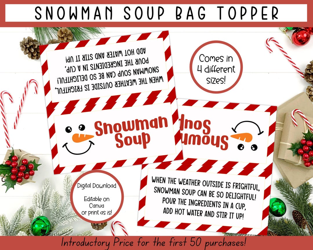 EDITABLE Snowman Soup Tag, Snowman Soup Printable, Hot Chocolate Gift ...