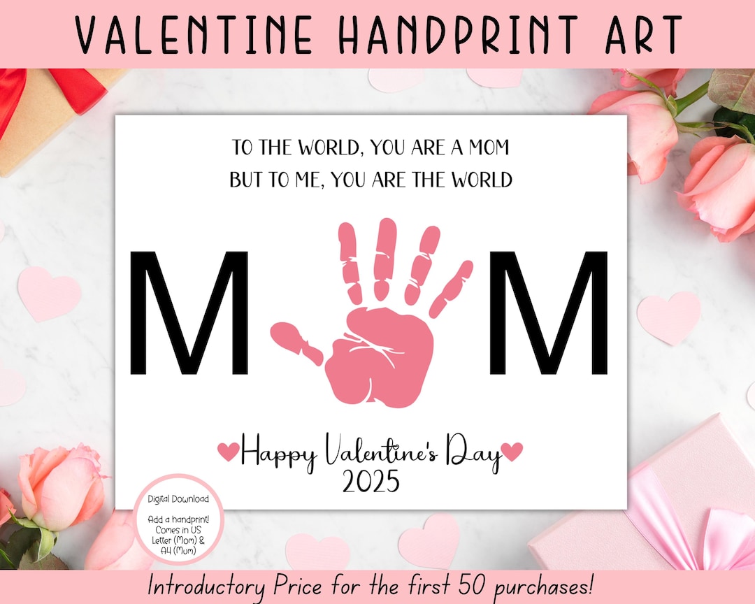 Printable Handprint Valentine, Mom Valentine Handprint Printable, Love ...