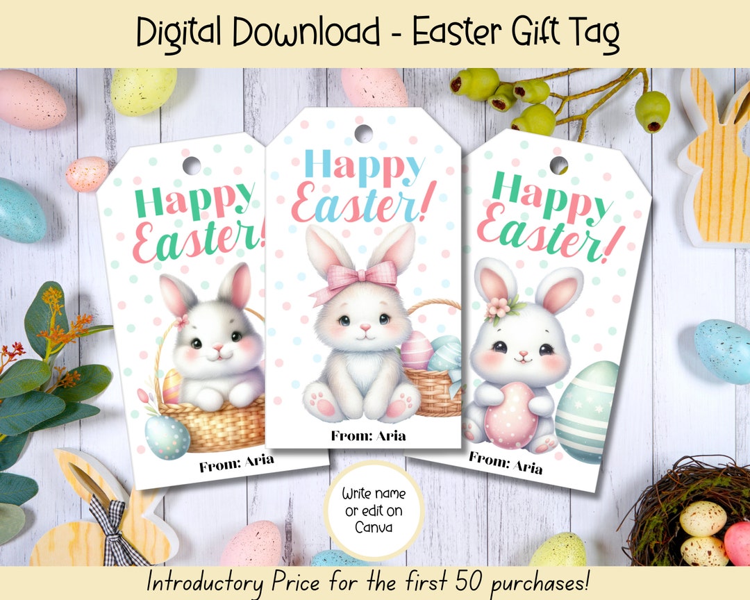 EDITABLE Cute Easter Gift Tags, Easter Printables, Kids Easter Basket, Printable Easter Tag ...