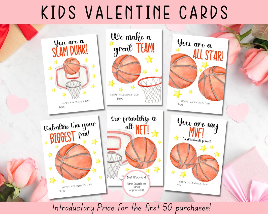 EDITABLE Printable Basketball Valentine Cards, Classroom Valentines Day ...
