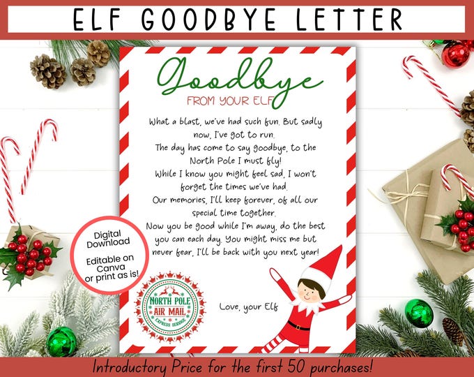 EDITABLE Elf Goodbye Letter, Elf Departure Letter, Elf Farewell Letter ...