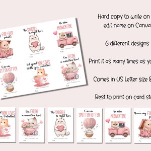 EDITABLE Printable Cat Valentine Cards, Classroom Valentines Day Cards ...