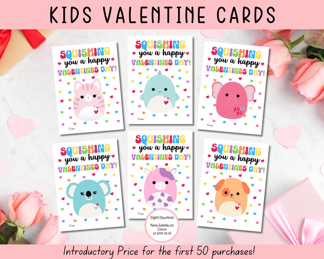 EDITABLE Squish Valentine Cards, Classroom Valentines Day Cards, Kids ...