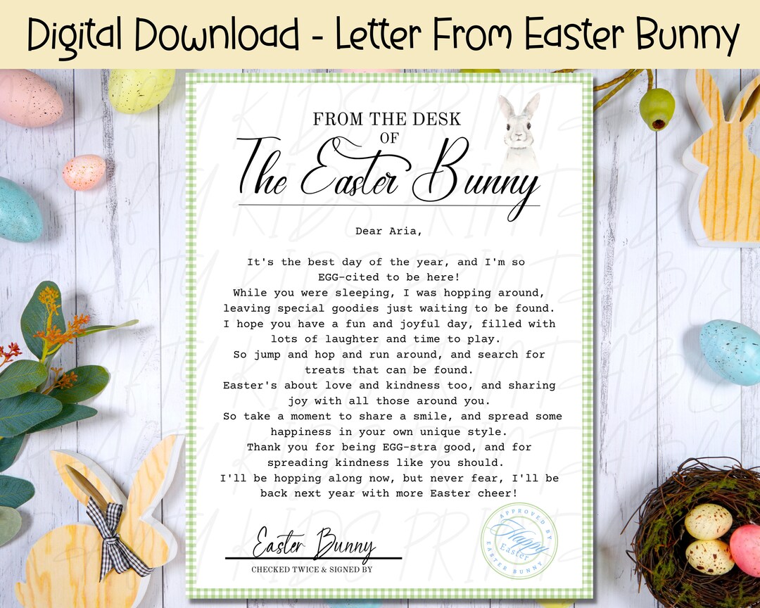 EDITABLE Letter From Easter Bunny Green Printable Easter - Etsy