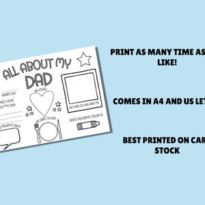 Father's Day Printable, All About My Dad, Fathers Day Gift, Card for ...