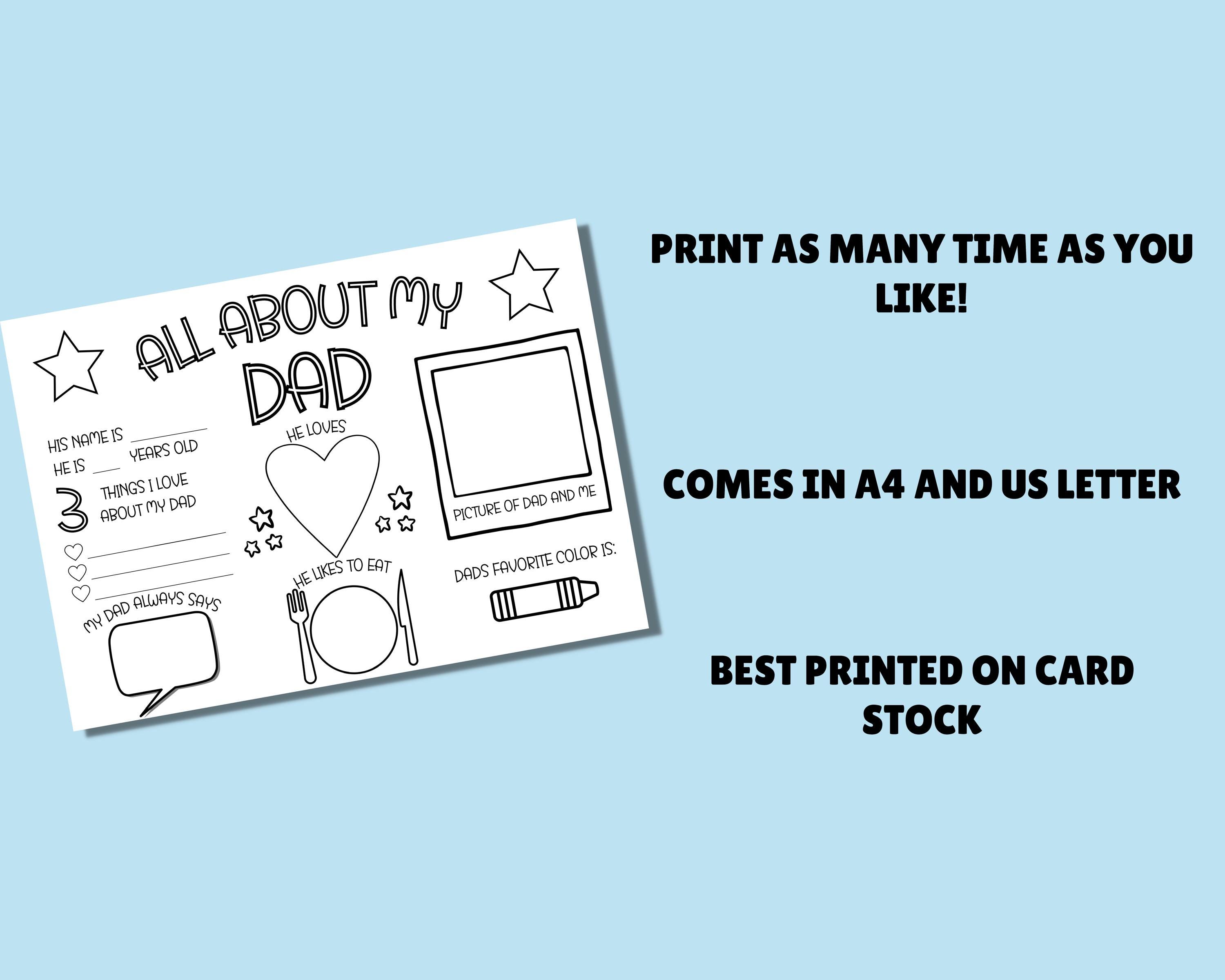 Father's Day Printable, All About My Dad, Fathers Day Gift, Card for ...