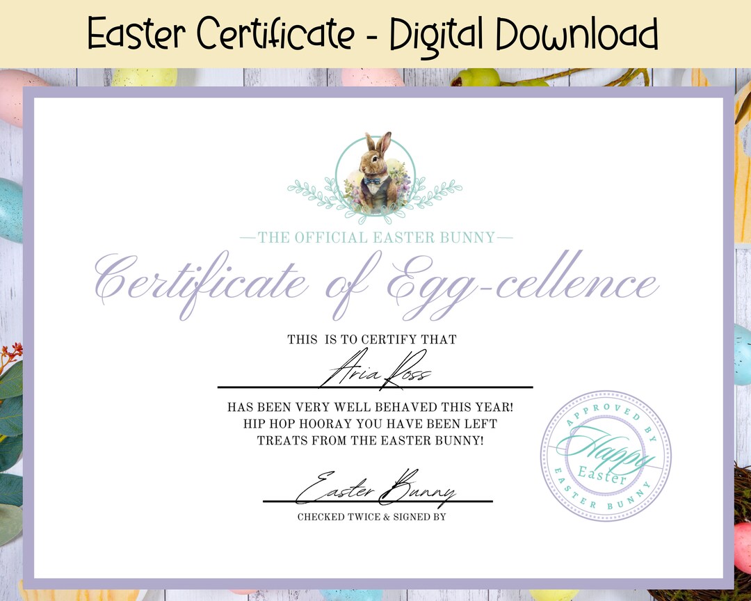 EDITABLE Certificate From Easter Bunny, Purple Printable Easter Bunny ...