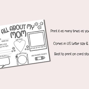 Mother's Day Printable, All About My Mom, Mothers Day Gift, Card for ...