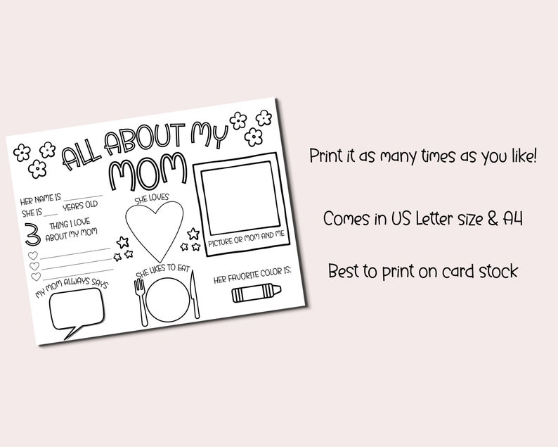 Mother's Day Printable All About My Mom Mothers Day - Etsy