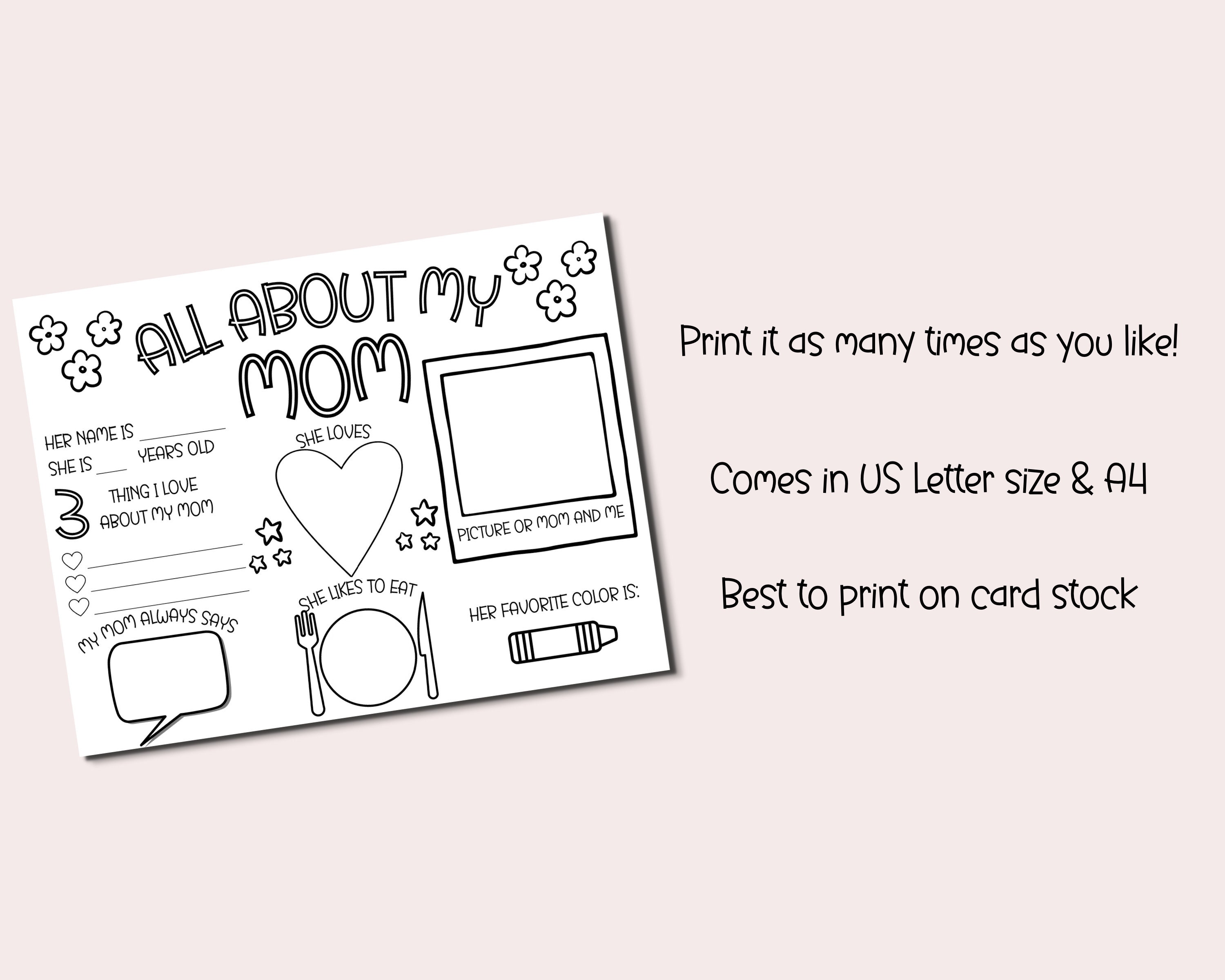 Mother's Day Printable All About My Mom Mothers Day - Etsy
